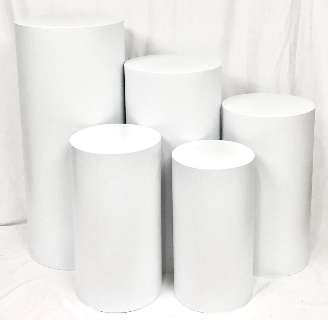WHITE ROUND METAL PLINTH RENTAL – PICCOLO PARTIES